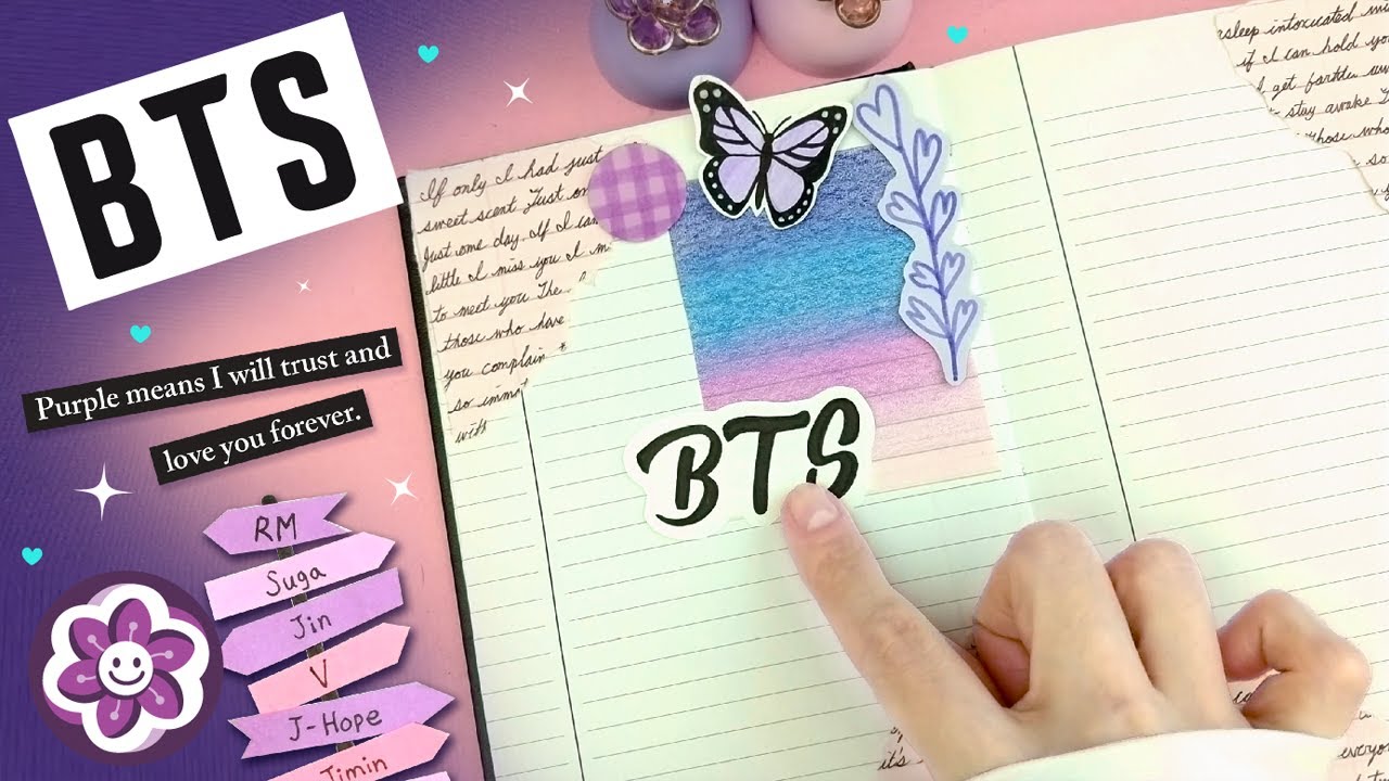 BTS Journal 💜 ASMR | Journal with me | Purple journal | BTS Theme ...