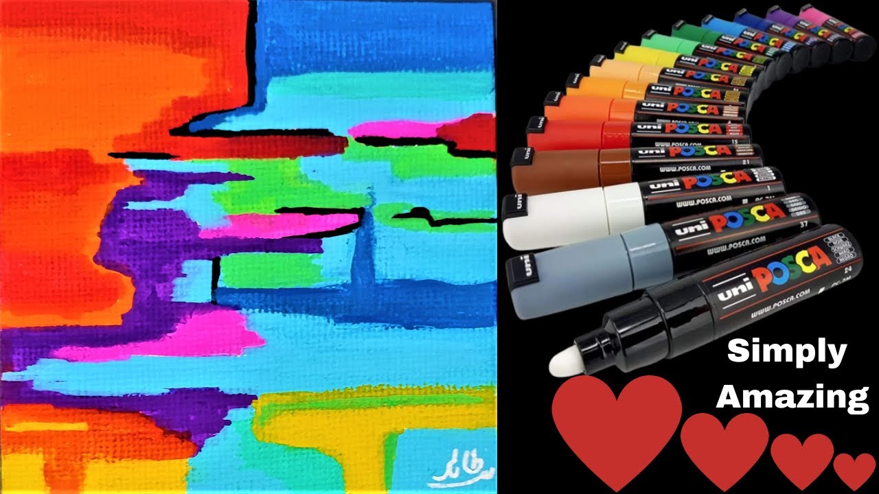 Mini Abstract Painting on Canvas | Abstract Painting with Posca markers ...