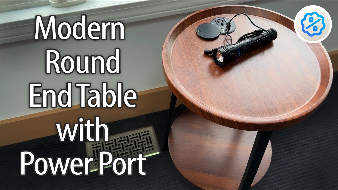 Modern Cherry Wood Round End Table with Power Plug and USB - Product ...