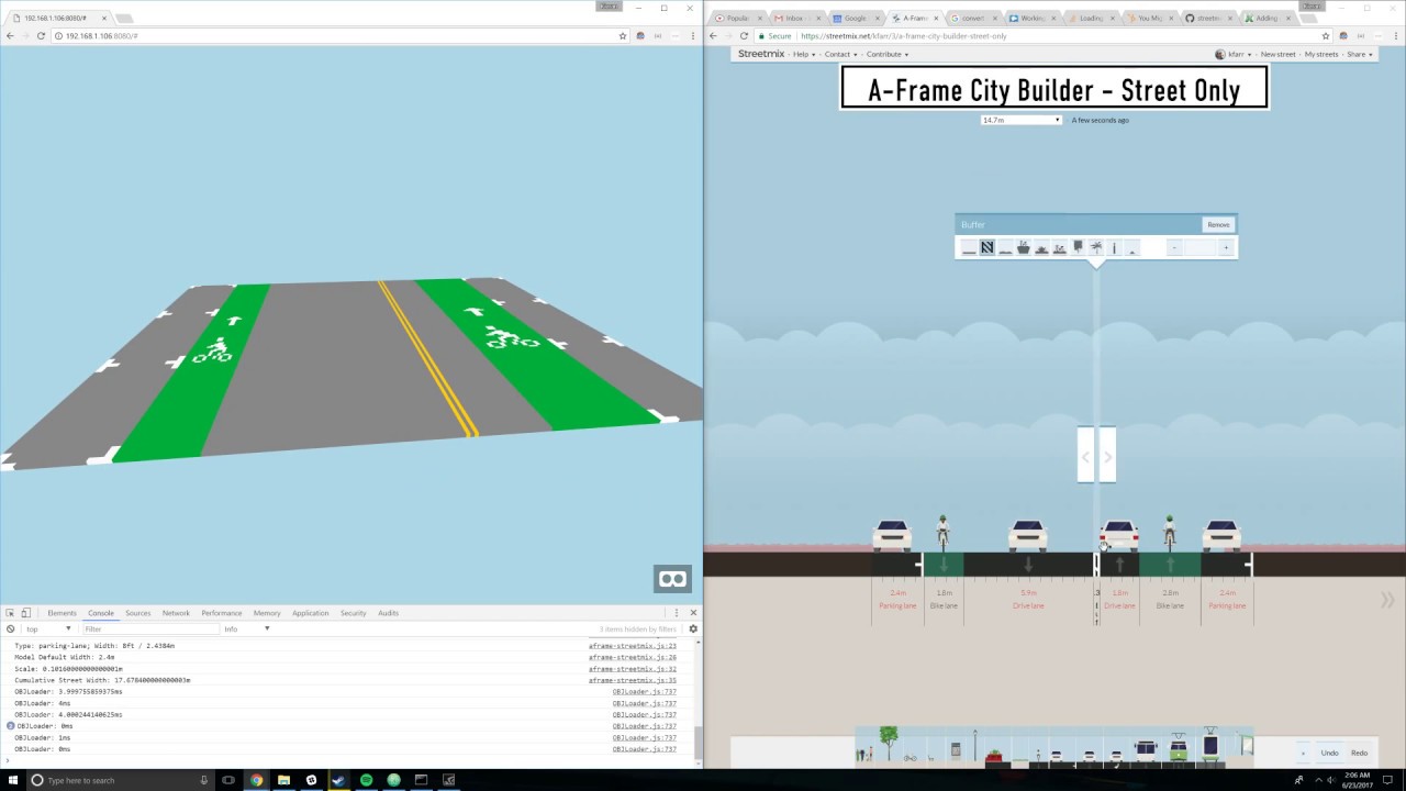 Streetmix.net mixed with A-Frame for 3D visualization - YouTube