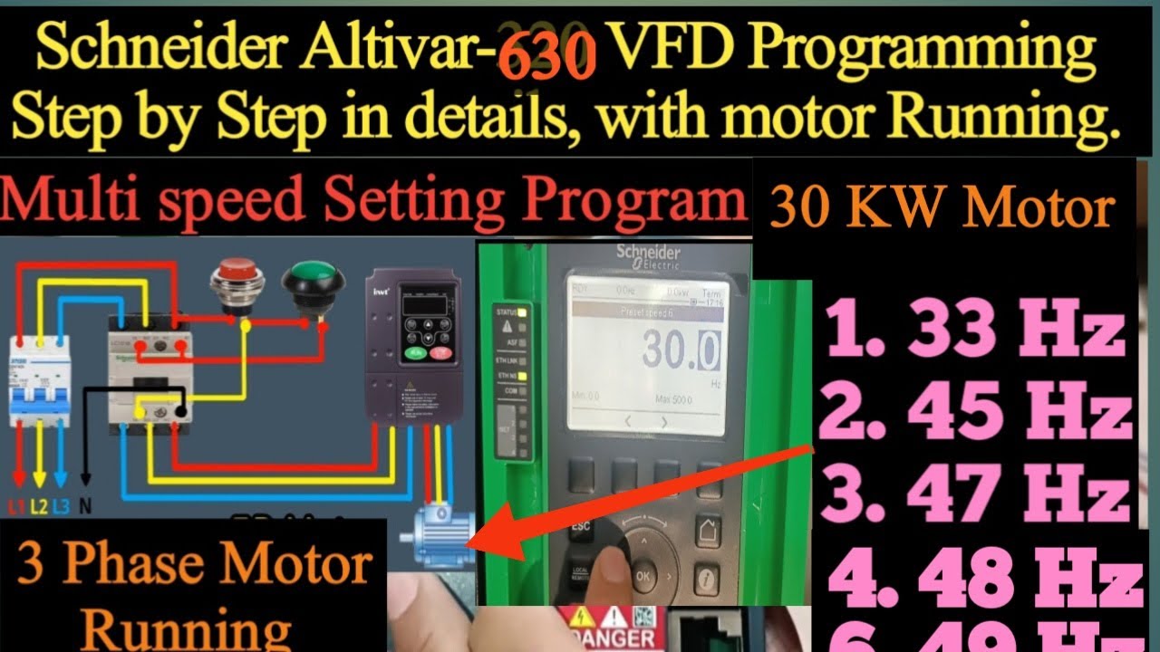 Schneider ATV630 VFD Basic Parameter & Multi Speed Setting | 30kW Motor ...