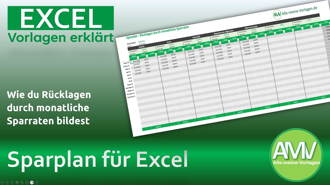 Sparplan mit Excel - kostenlose Vorlage hilft dir beim Sparen - YouTube