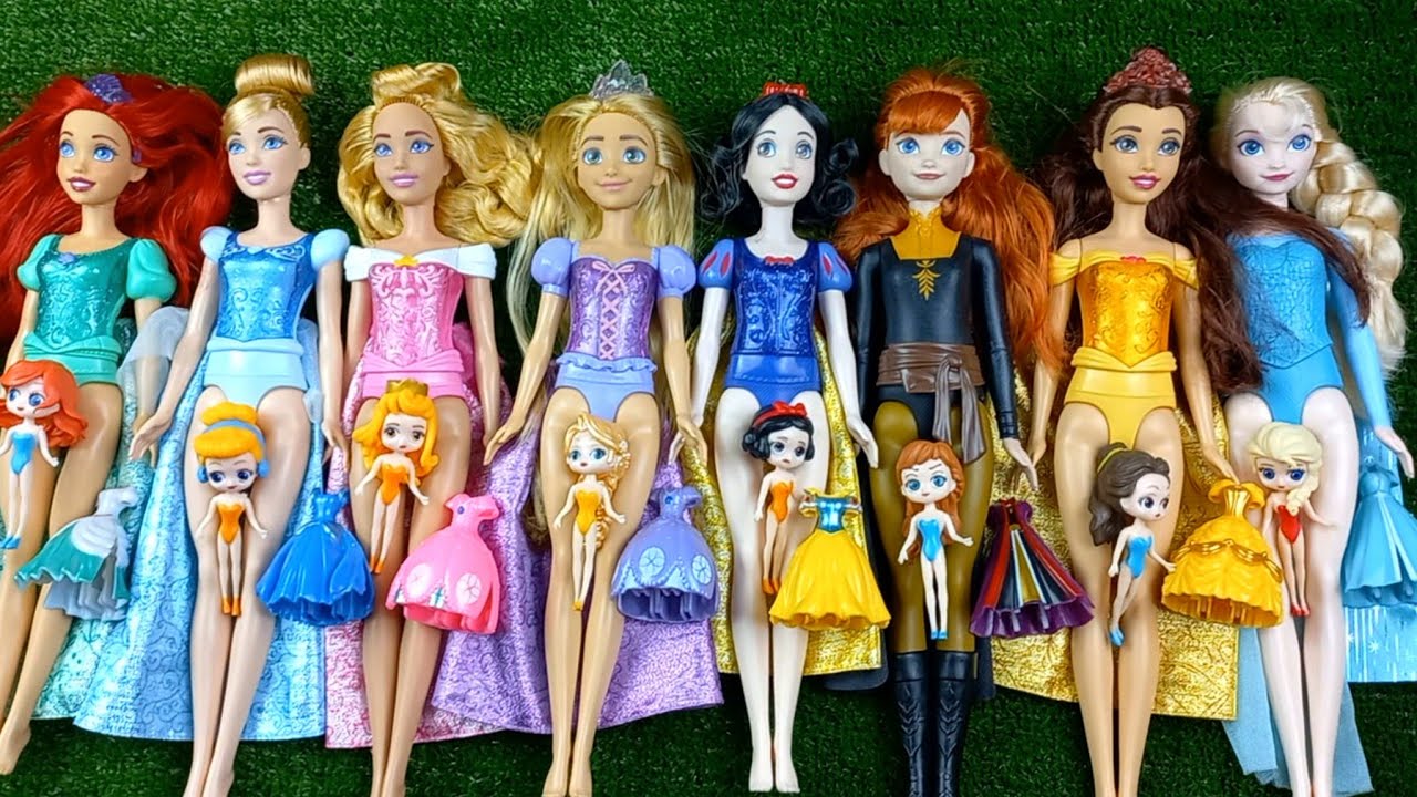 ASMR Most Popular Disney Princess Mattel Dolls lots of colorful rainbow ...