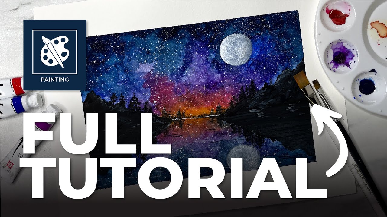 Watercolor Night Sky Tutorial - How to Paint a Watercolor Night Sky with a Moon and Stars - YouTube