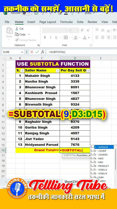 How To Use Subtotal Function In Microsoft Excel Excel Tellingtube Youtube