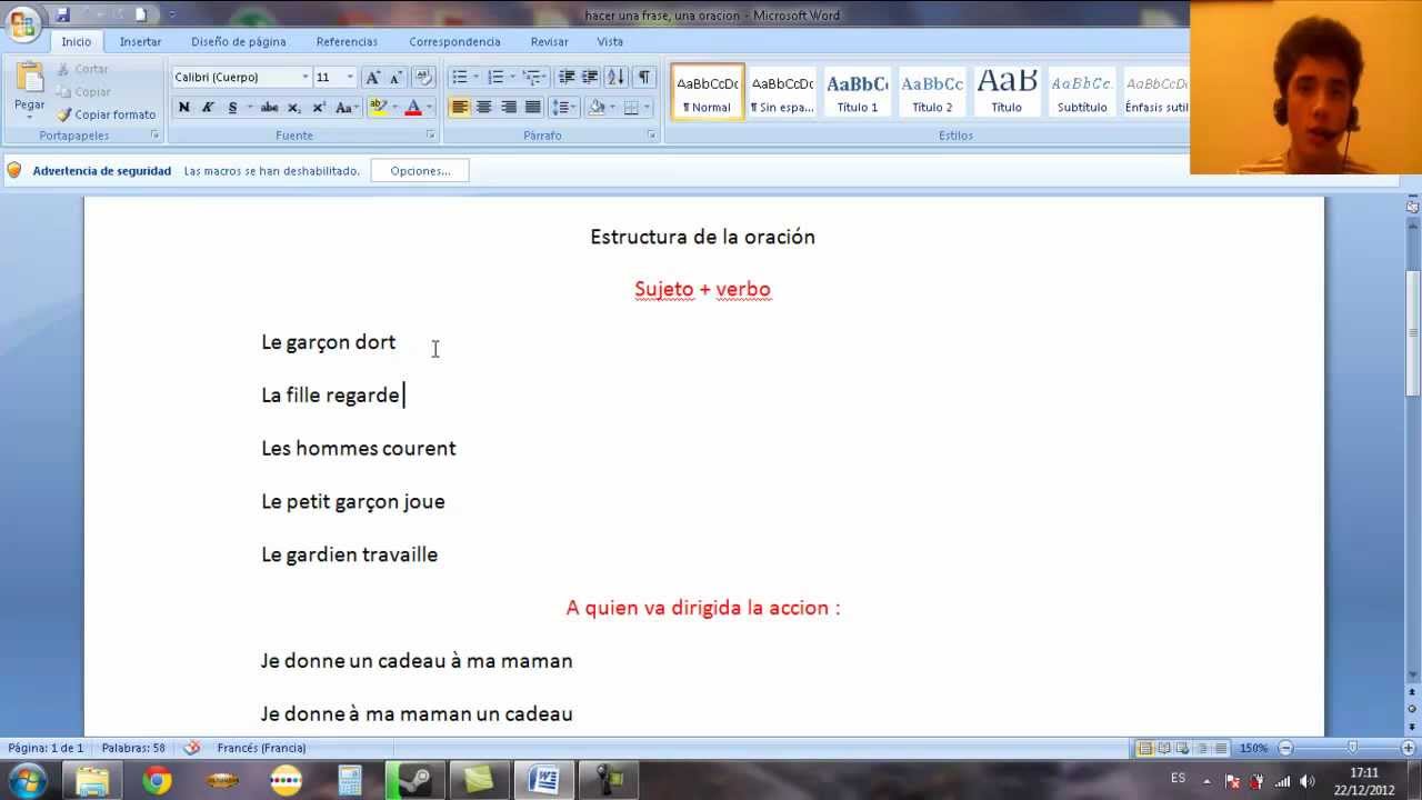 Curso de frances 21 : Estructura de la oracion - YouTube