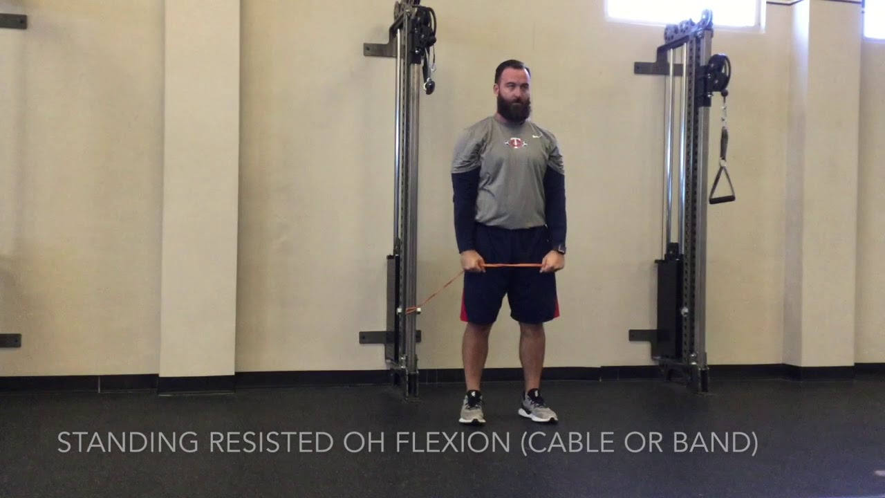 STANDING RESISTED OH FLEXION (cable or band) - YouTube
