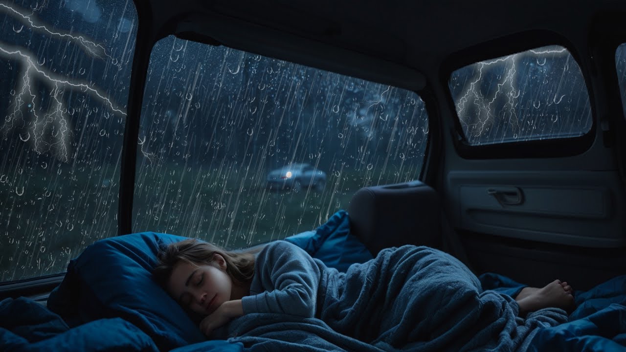 sleep instantly with rain sounds on car roof - relaxing studying in 12 ...
