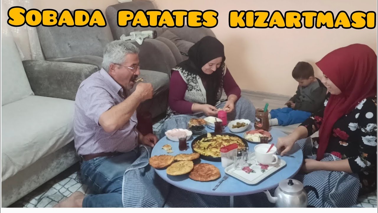 AİLECE KAHVALTI🥰SOBADA PATATES🥔 KIZARTMASI#ÇAY#İNEGİMİZLE ESEGİMİZİN ...