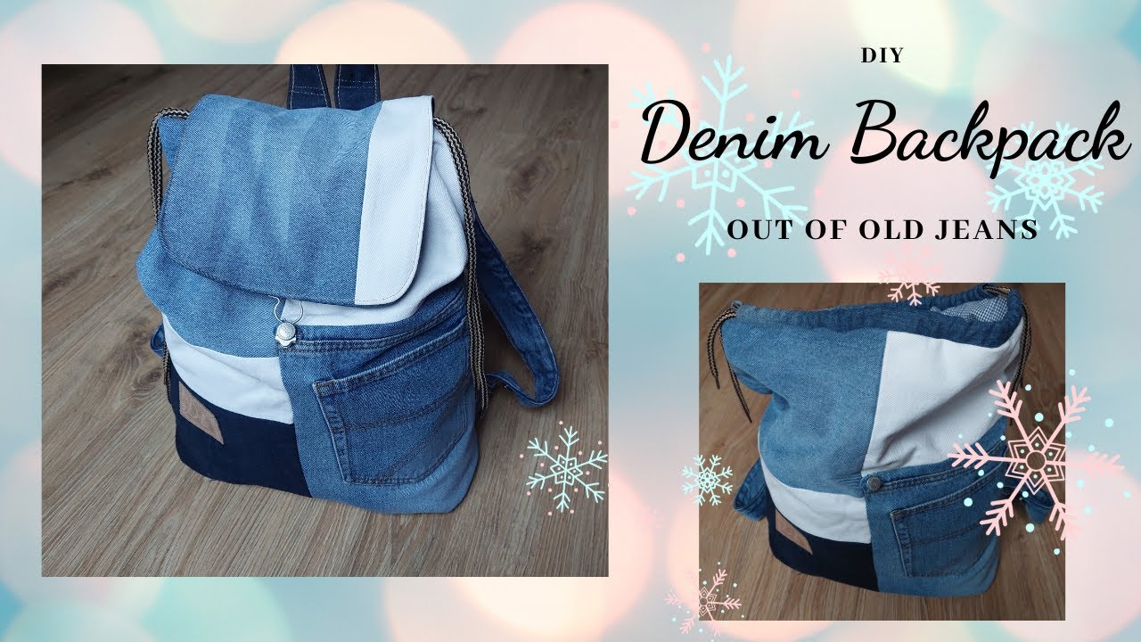 Drawstring Backpack with flap out of old jeans/Backpack sewing tutorial ...