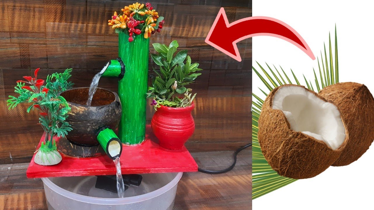 Coconut Shell Craft Ideas | Indoor Waterfall | How to make fountain ...