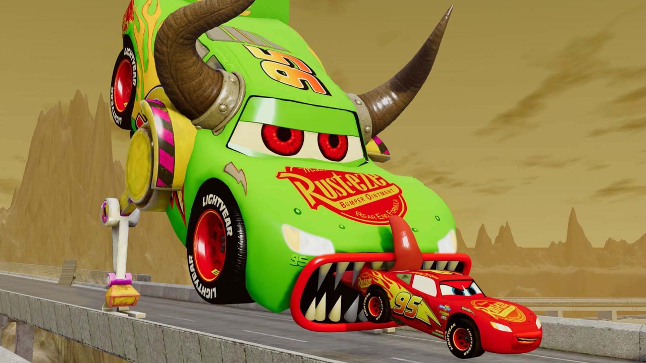 Epic Escape From The Lightning McQueen Lizard Eater, Megahorn, Car ...