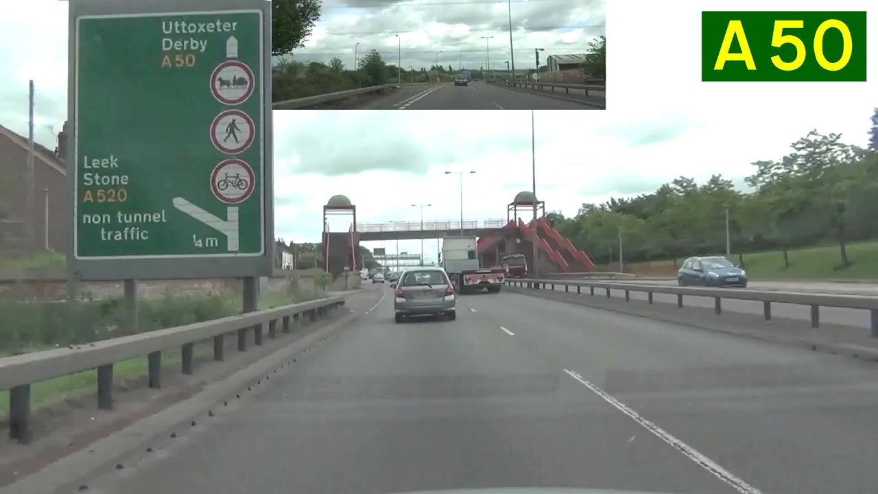 A50 - Stoke to Blythe Bridge (Part 1) - Front View with Rearview Mirror ...