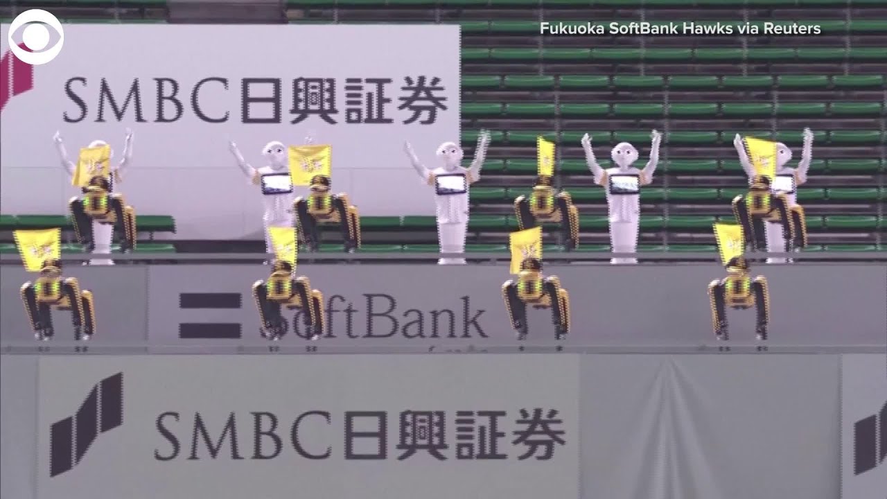 Dancing robots fill in for fans at baseball stadium - YouTube