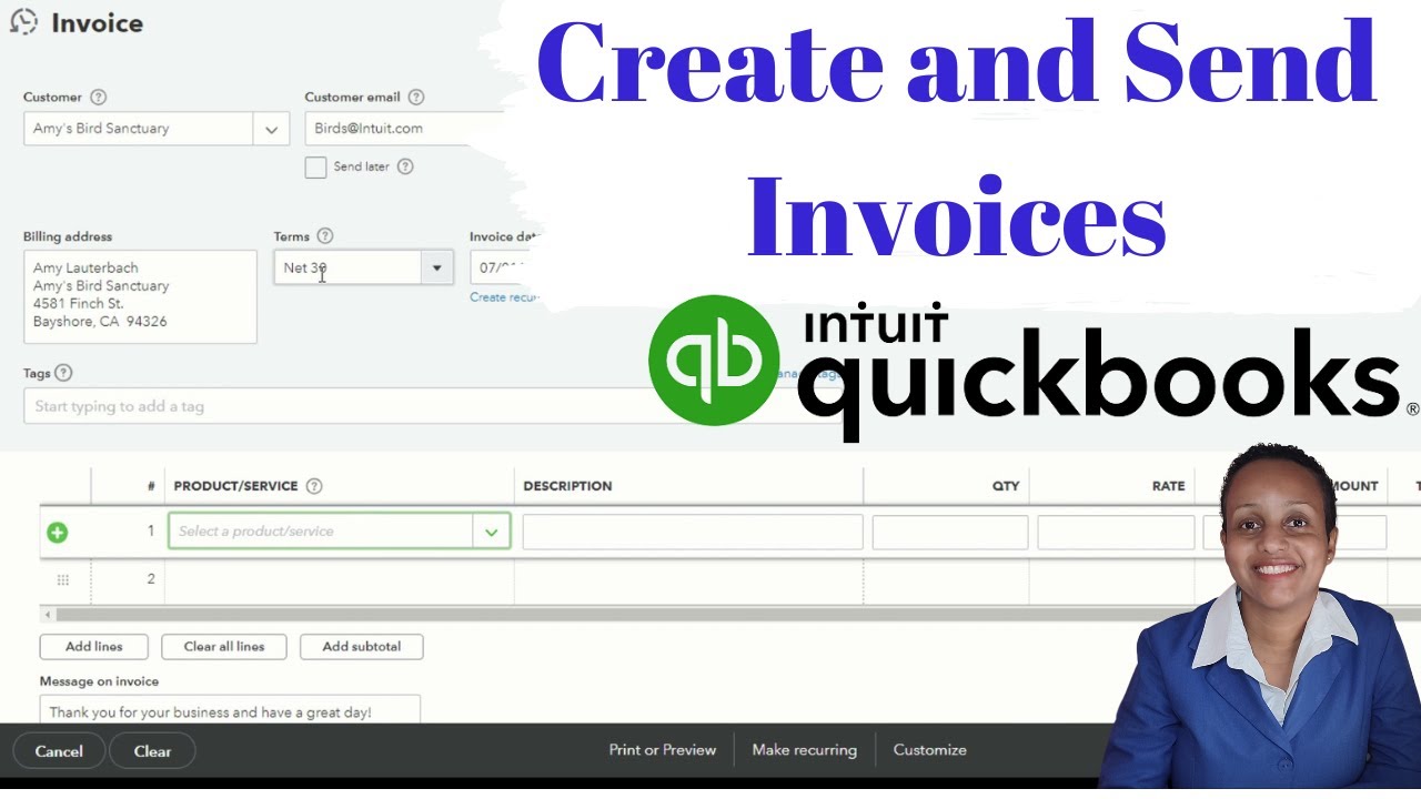How to create an invoice in QuickBooks Online/send an invoice - YouTube