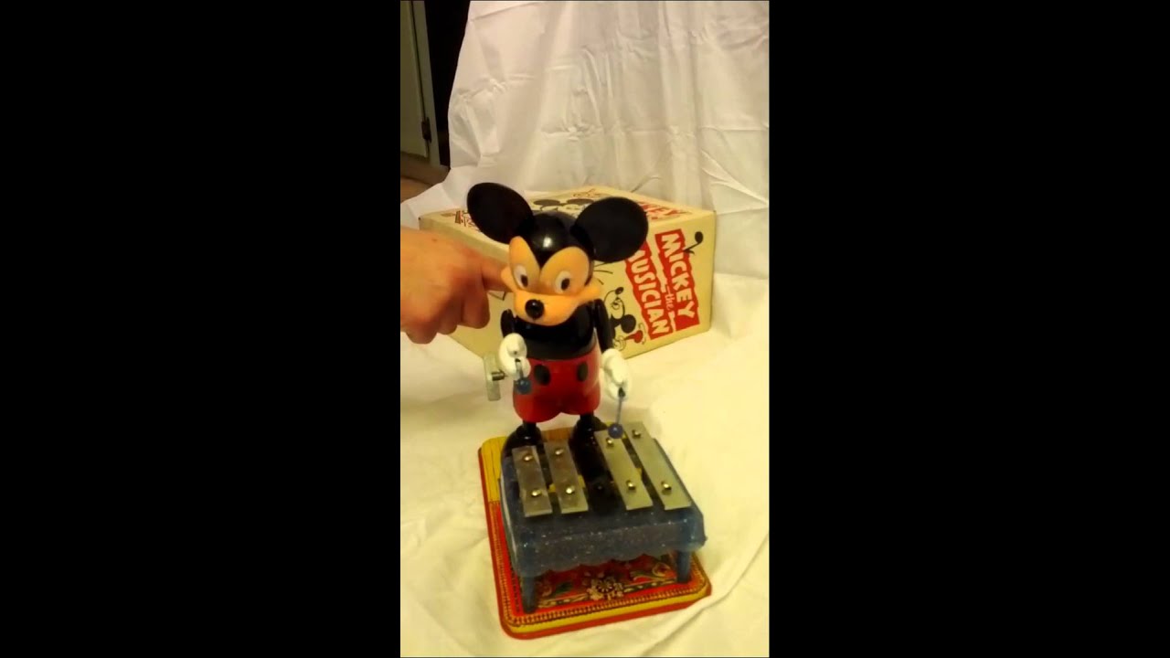 Marx tin wind up Mickey Mouse playing xylophone - YouTube