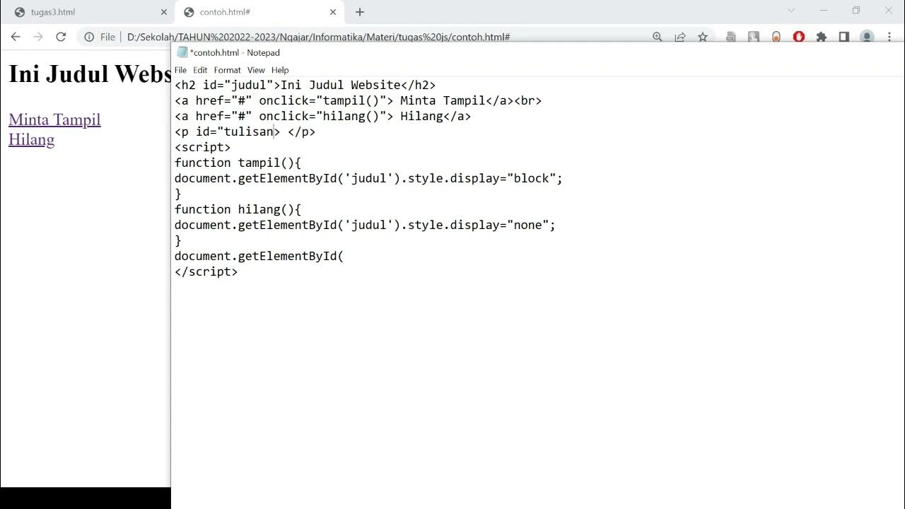 Belajar Informatika SMA/MA: Javascript - Menampilkan/Menyembunyikan Elemen HTML -Proses Debug ...