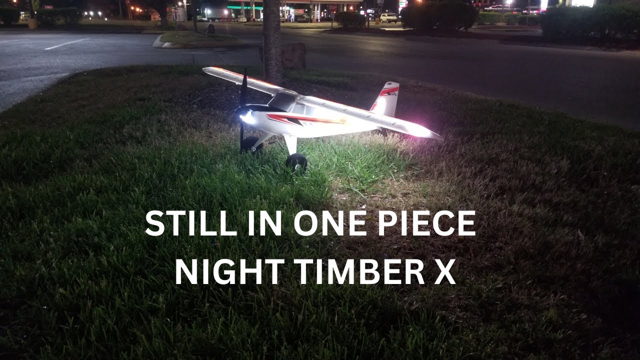 E-FLITE NIGHT TIMBER X FLYING IN A SHOPPING CENTER PARKING LOT AT NIGHT ...