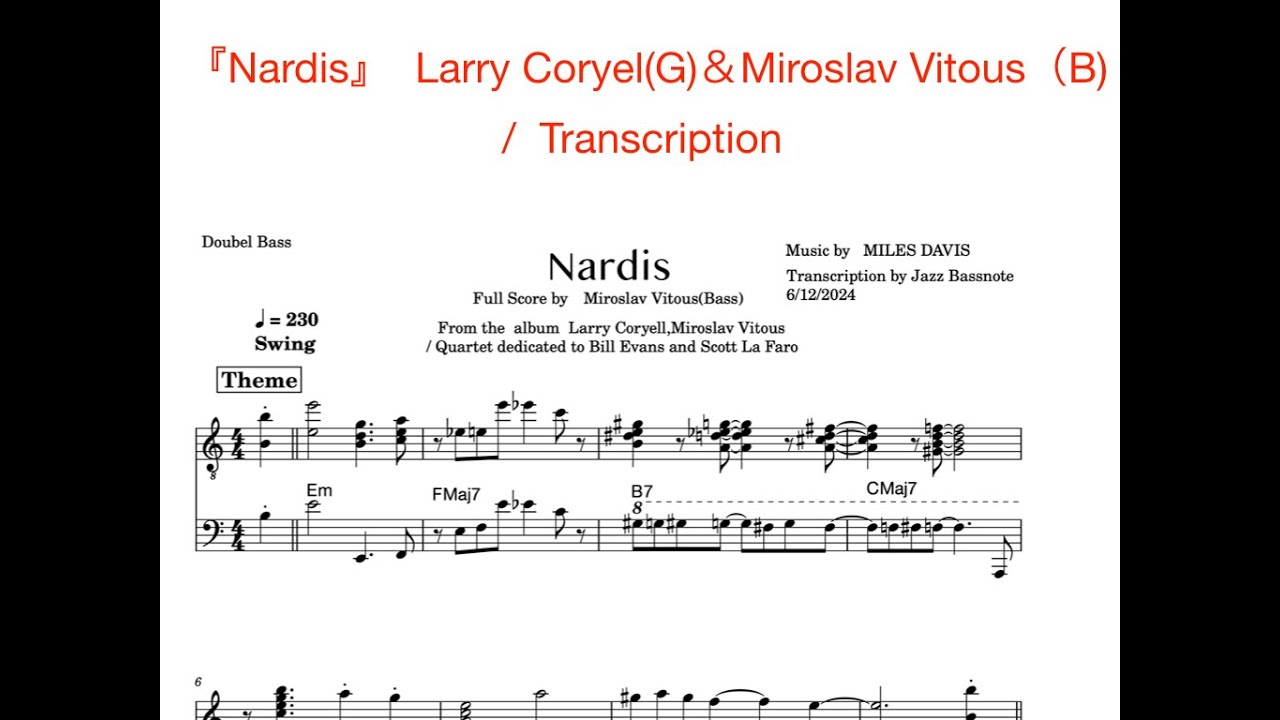 『Nardis』 Larry Coryel(G)＆Miroslav Vitous（B) / Transcription - YouTube