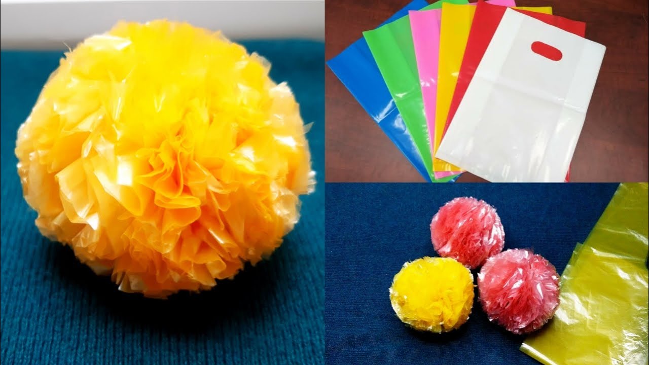 Super Easy Pom Pom Making Idea With Grocery Bags|Best Out Of Waste Idea ...