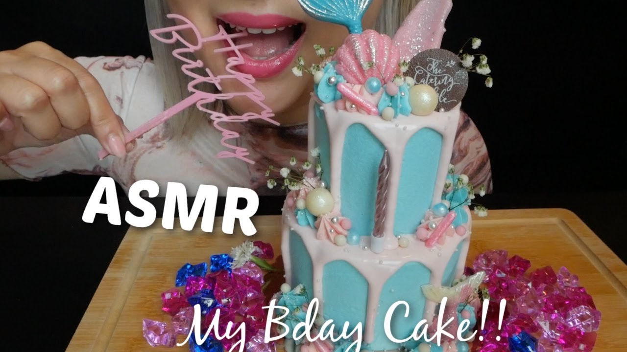ASMR BLUE & PINK Mermaid Cake *My Birthday Cake Relaxing Soft Eating ...