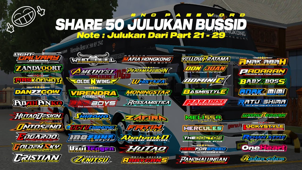 SHARE 50 JULUKAN BUSSID PACK NO PASSWORD - YouTube