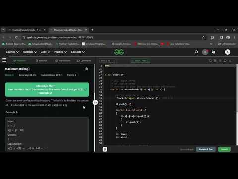 #4 GFG POTD solution | problem of the day | Maximum Index | 05-03-2024 ...