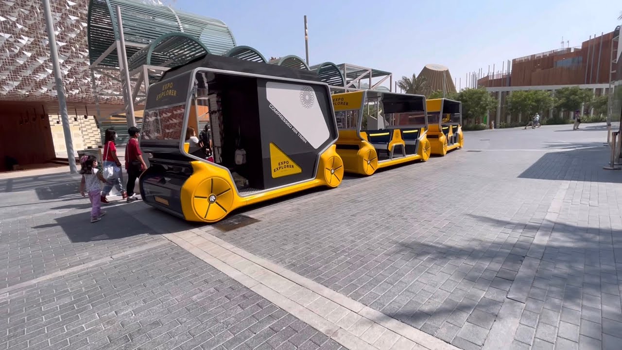 RIDING A YELLOW COMPRESSED AIR TRAIN AT MOBILITY AREA OF #EXPO2020 # ...