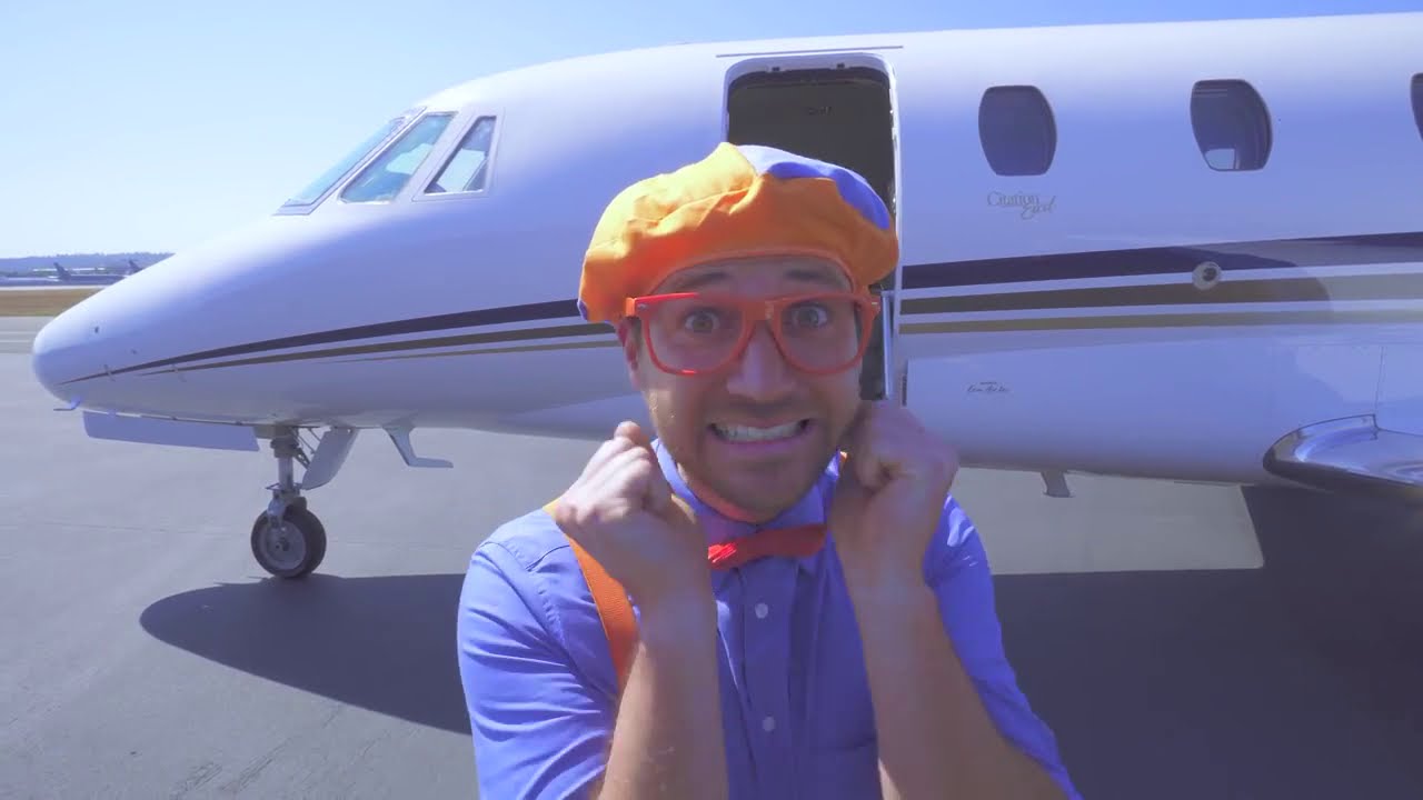 Blippi Flies in a Private Jet Airplanes for Kids with The Airplane Song ...