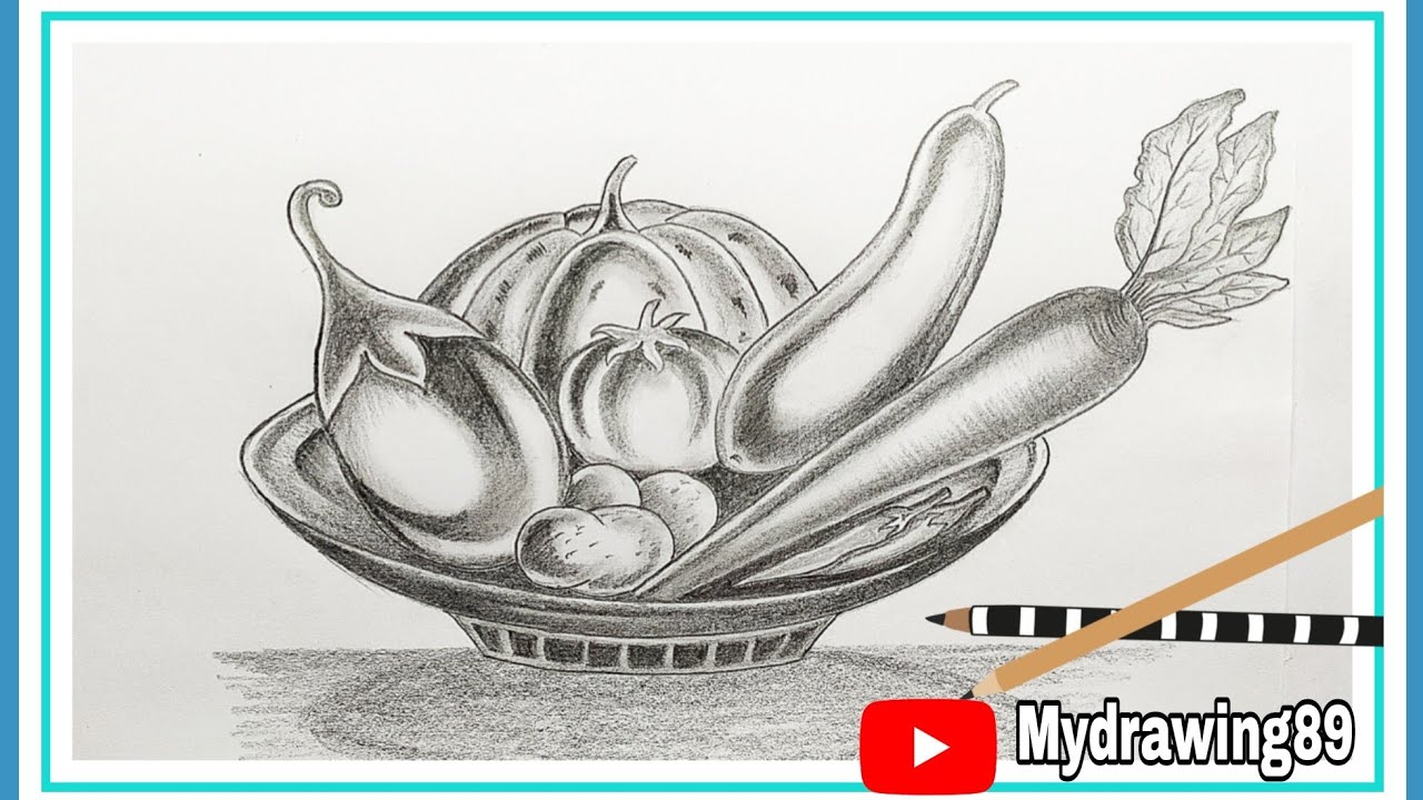 vegetable drawing//प्लेट में सब्जियों का चित्र//how to draw a plate of ...
