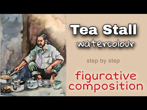 tea stall figure composition watercolour | watercolour composition # ...