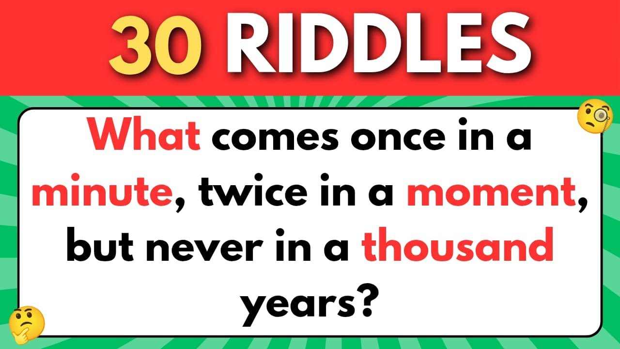 30 Riddles Challenge | Easy to Expert | Can You Solve Them All? - YouTube