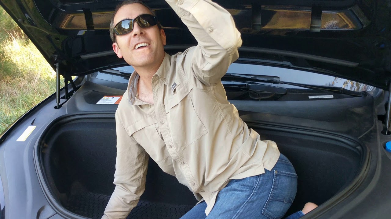 LOOK I Fit Totally INSIDE My Tesla Frunk! + I'm 6'2" - YouTube