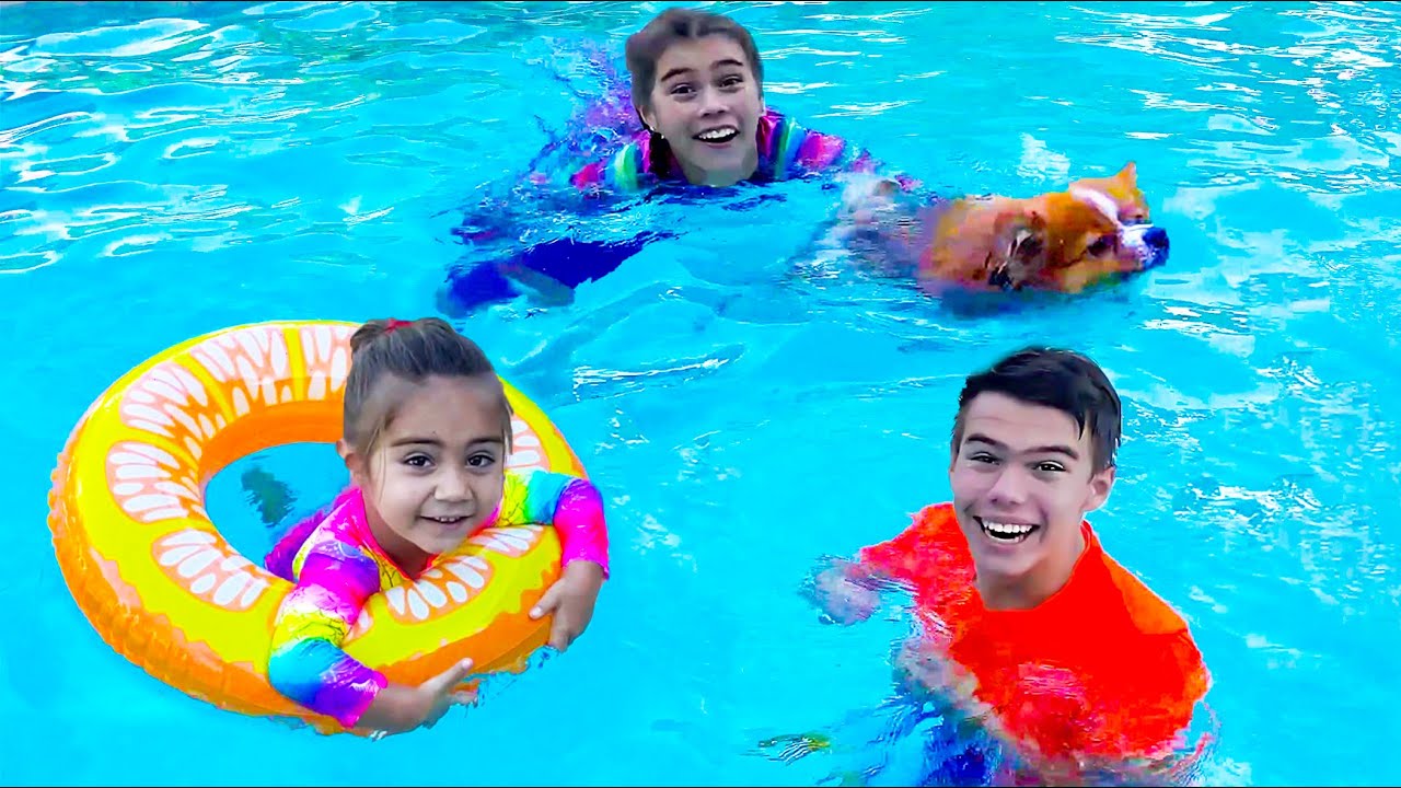 Nastya, Artem and Mia help the puppy get out of the pool - YouTube