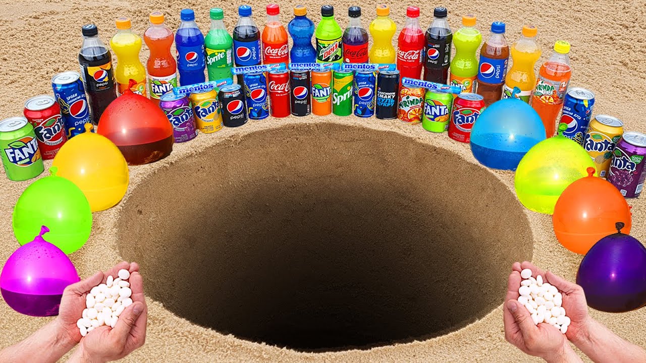 Colorful Toothpaste Eruption from Giant Coca Cola, Fanta, Pepsi, Mtn ...