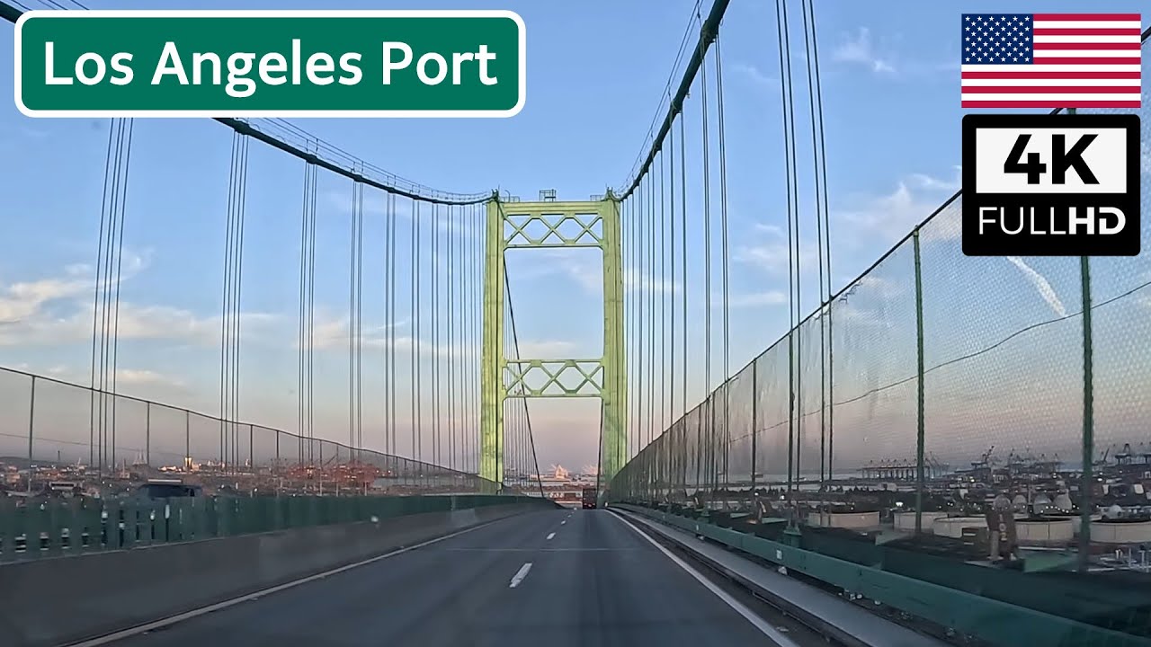 Los Angeles Port Seaside Freeway Sunset Drive, California USA | 4K ASMR ...