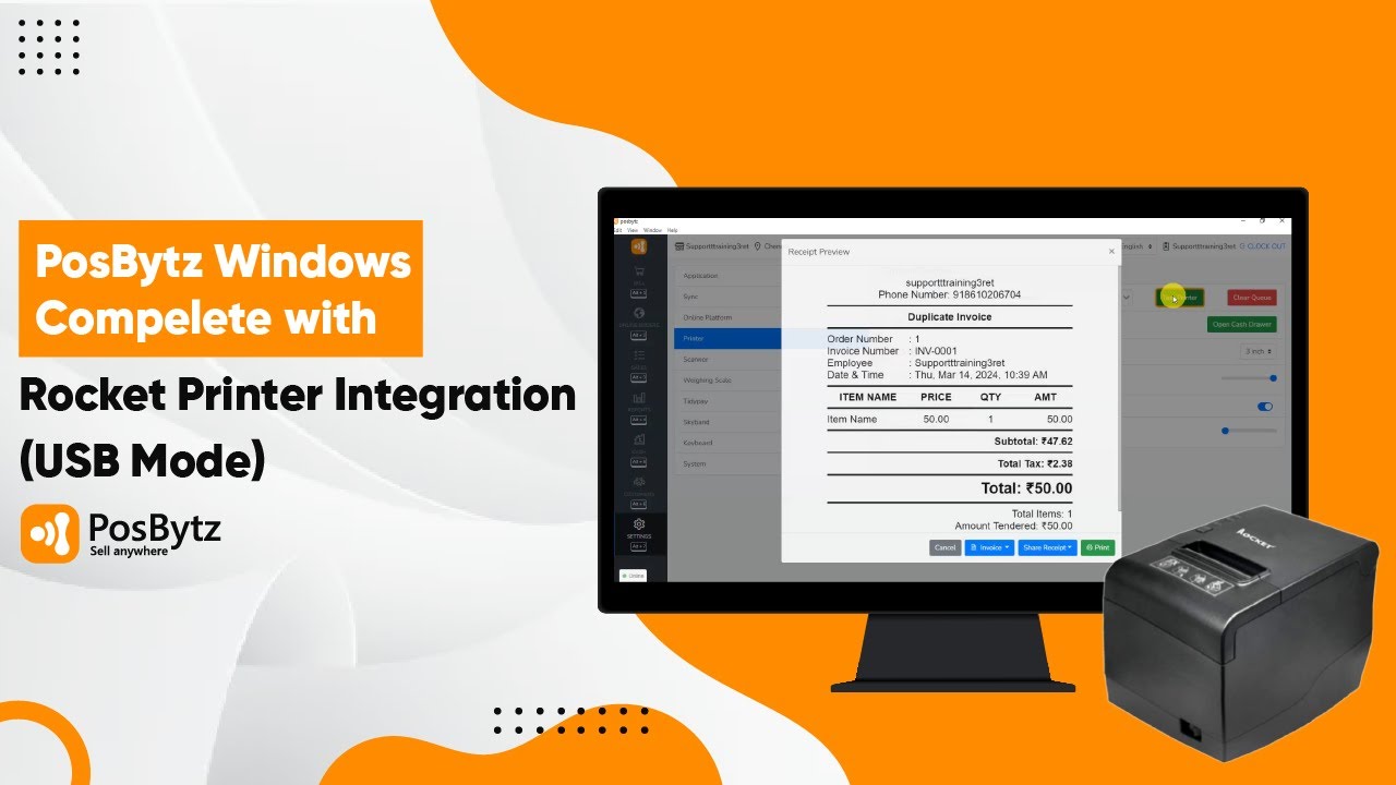 PosBytz Windows Complete with Rocket Printer Integration in USB Mode ...