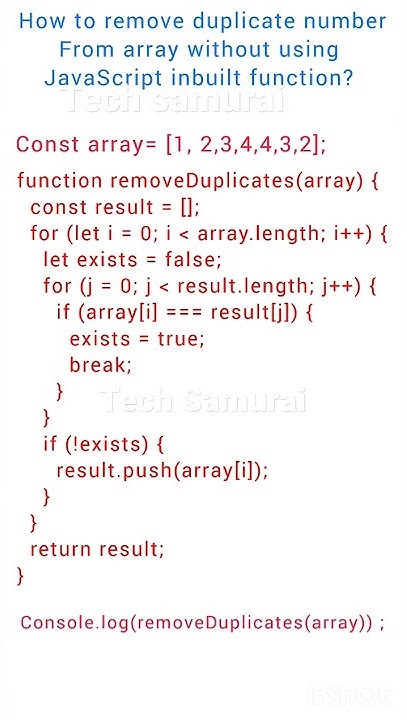 How To Remove Duplicate Number From Array Without Using Js Inbuilt Function Ts Javascript Js