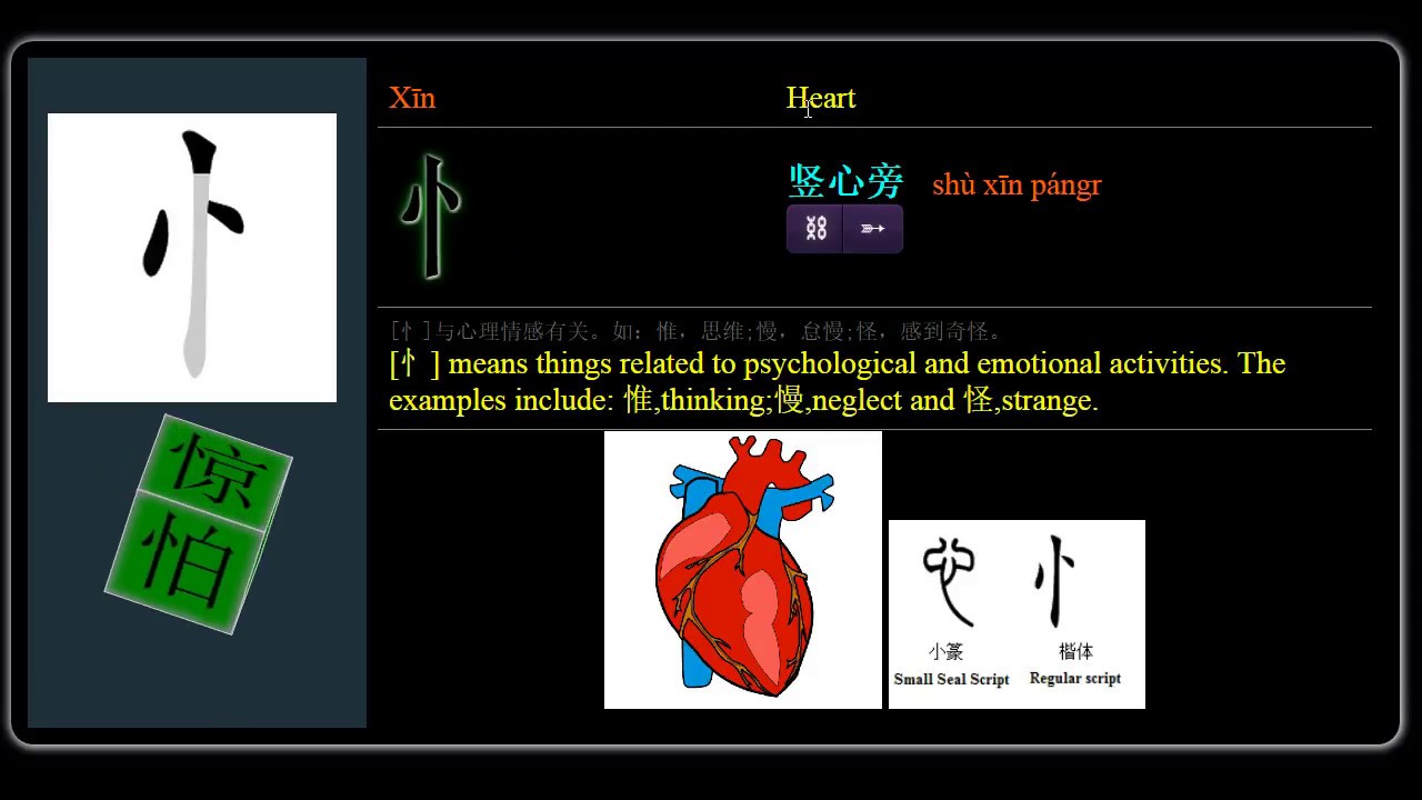 Learn 18 Chinese Characters with Radical Heart "忄" (HSK 1-4) - YouTube