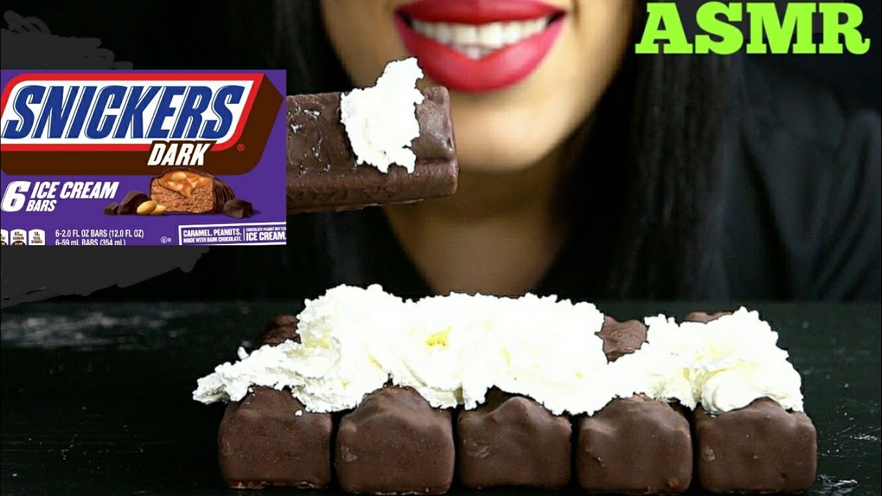 ASMR | Snickers Dark chocolate Ice Cream Bars with whipped cream ...