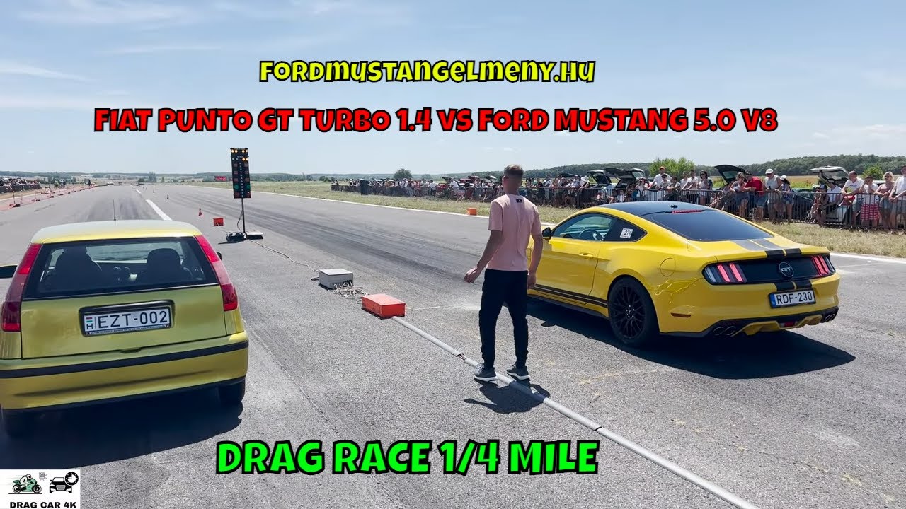 FIAT PUNTO GT TURBO 1.4 vs FORD MUSTANG 5.0 V8 drag race 1/4 mile 🚦🚗 ...