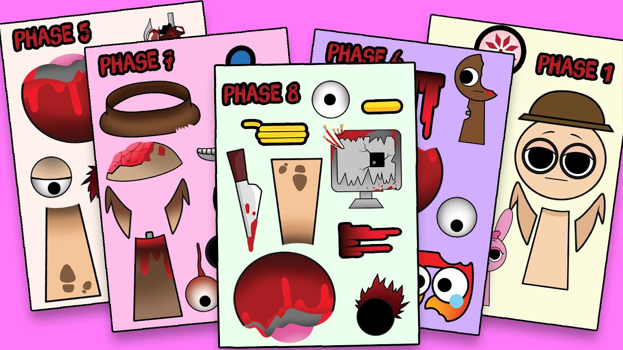 [Paper DIY]Phase 1 vs 2 vs 3 vs 4 vs 5 vs 6 vs 7 vs 8 - Sprunki Sticker Book - Sprunki Tunner ...