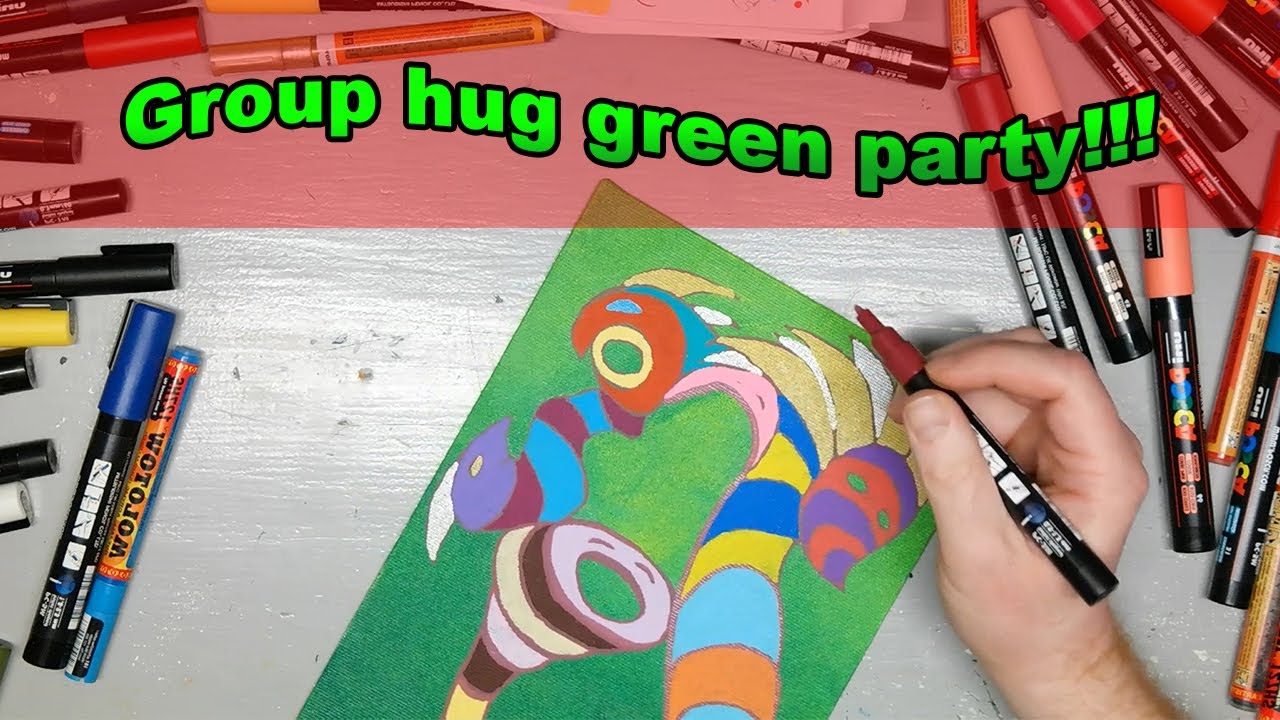 "Group hug green party" a figurative abstract painting - YouTube