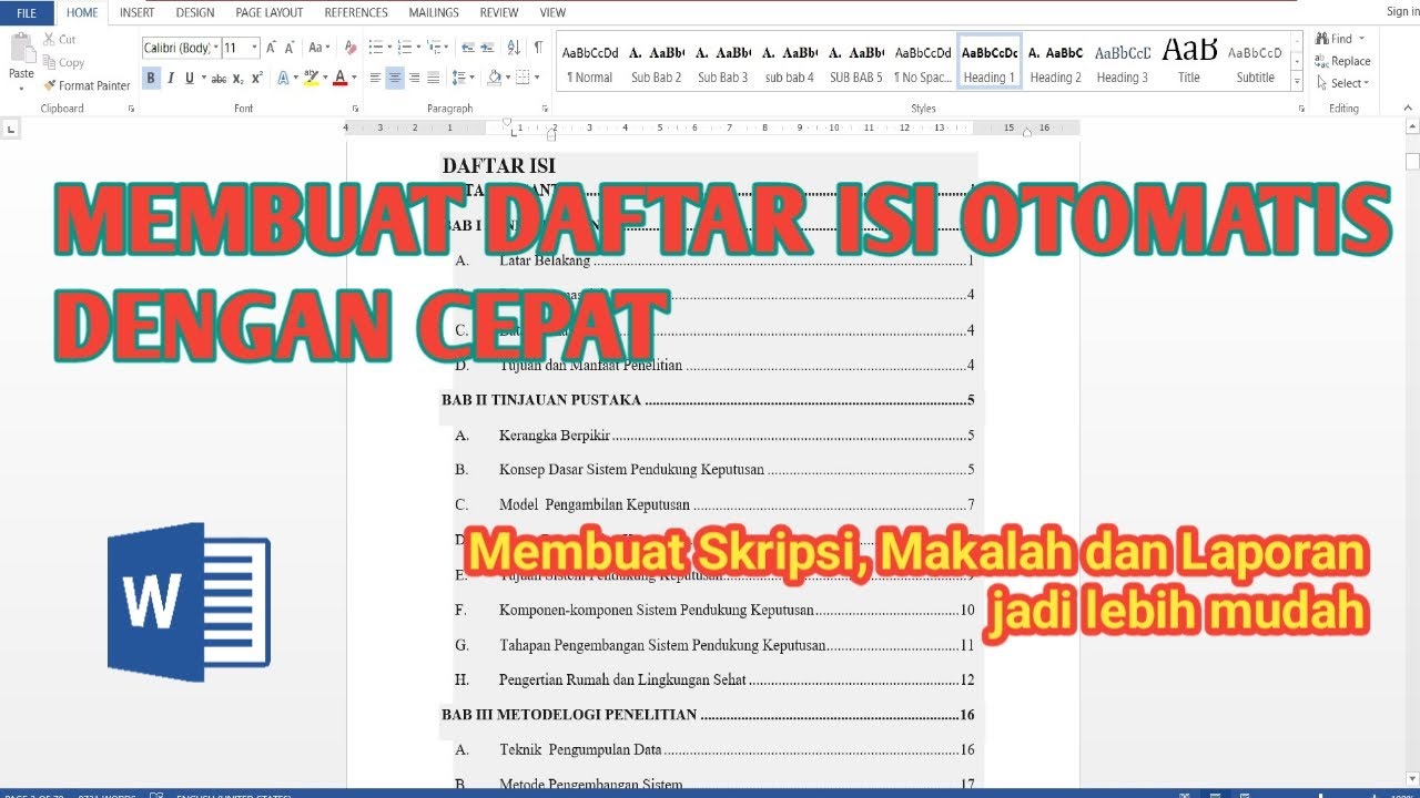 Cara Membuat Daftar Isi Otomatis di Microsoft Word #Cara 2 - YouTube