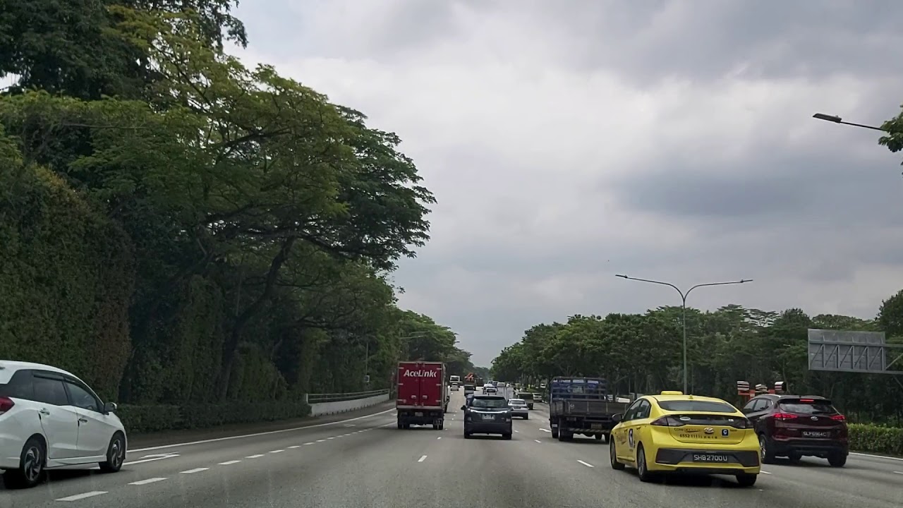 Driving in Singapore along Lornie Highway, Pan Island Expressway (PIE ...