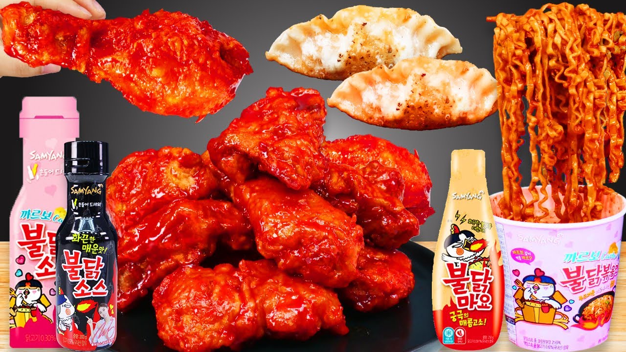 Mukbang Fire Spicy Chicken Noodle 까르보 불닭볶음면 불닭치킨 먹방 Labeat 랩잇 - YouTube