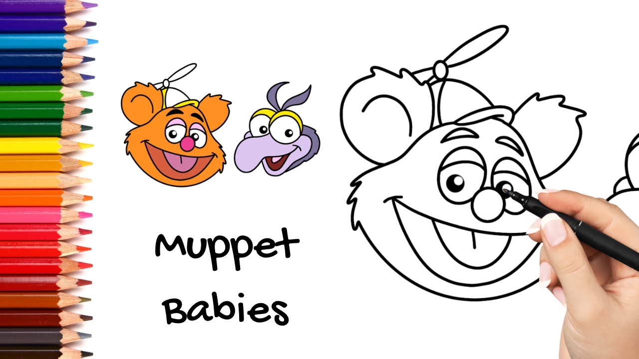 How to draw Muppet Babies super cute Fozzie Bear and Gonzo - YouTube