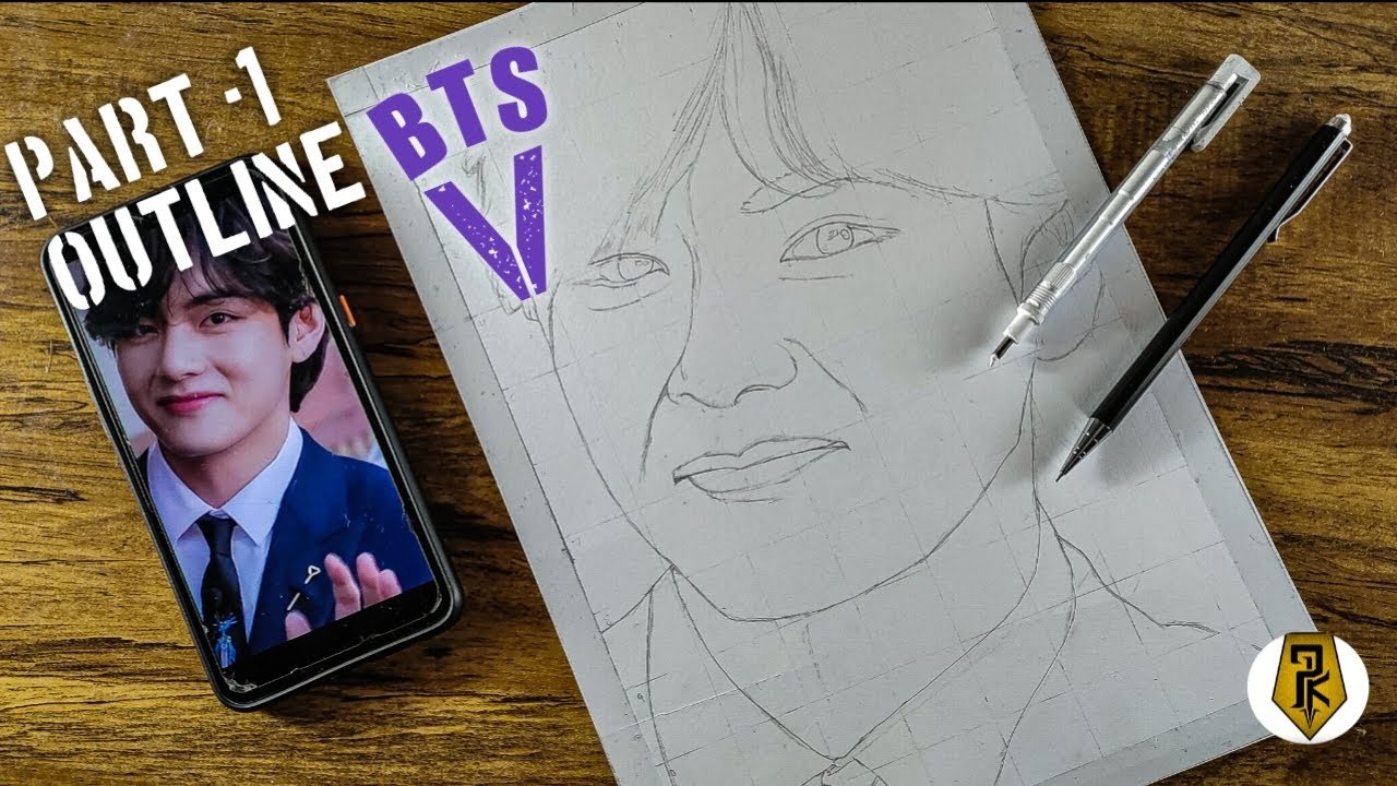 Drawing BTS V Kim Taehung (Part-1 Outline) #sketch#viral#bts #btsarmy# ...