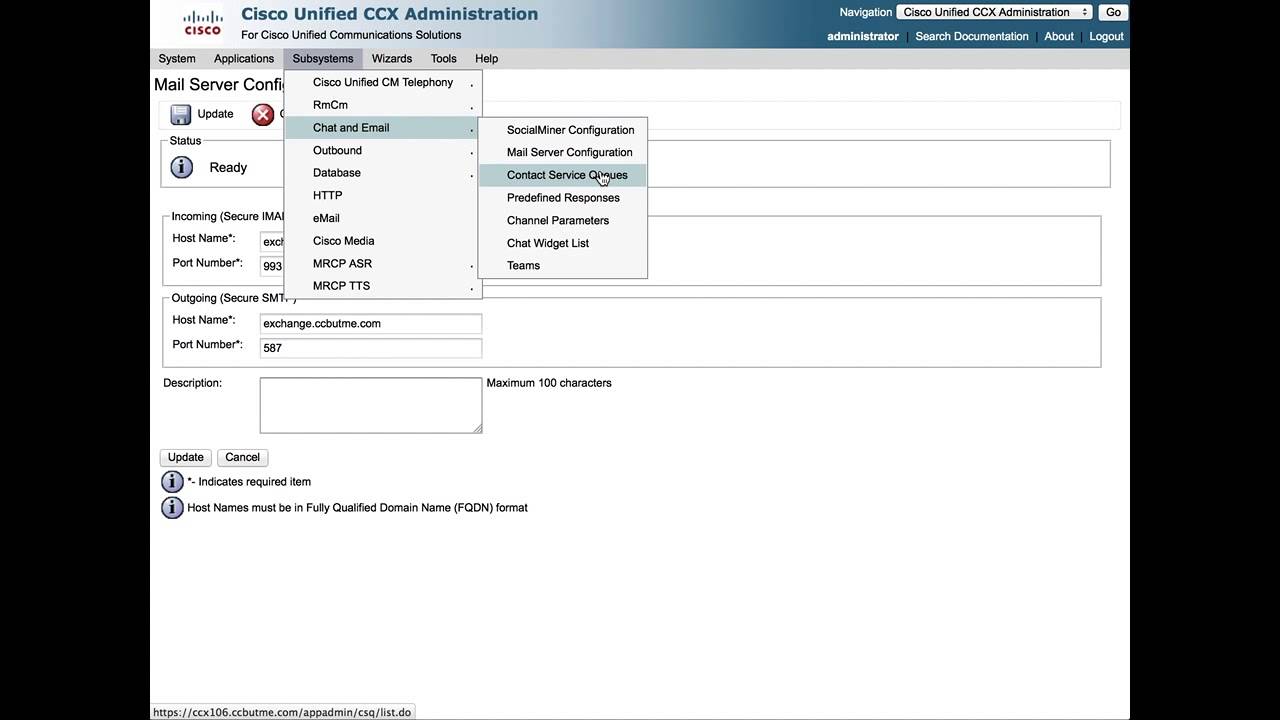 Cisco Unified CCX 10.6 Finesse Email Configuration - YouTube