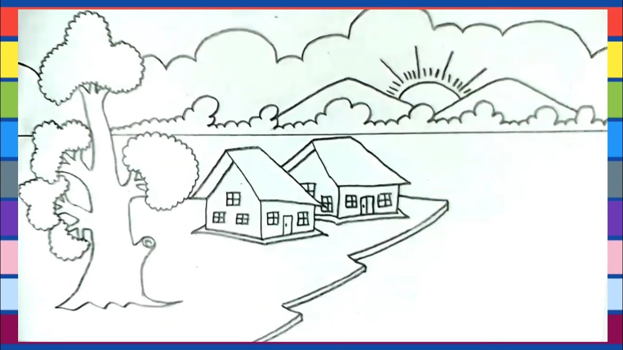 Landscape drawing easy beautiful pencil shading | Beautiful art scenery ...